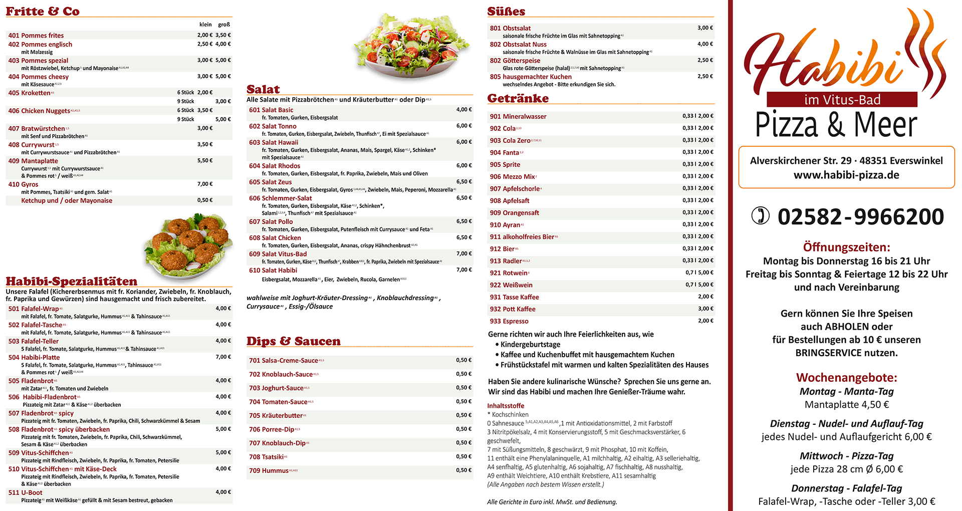 Speisekarte & Wochenangebote - Habibi - Pizza und Meer im Vitus-Bad ...